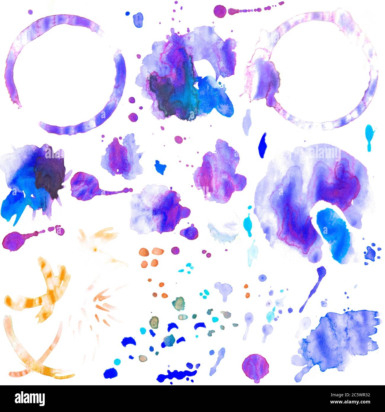 Set of watercolor splashes and stains of coffee cup Stock Photo - Alamy
