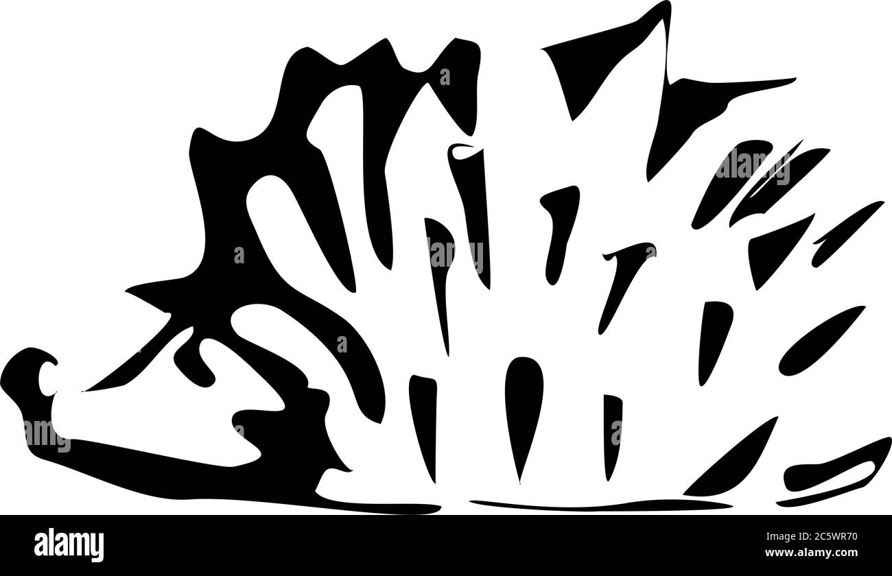 Stylized isolated silhouette of cartoon hedgehog on white background ...