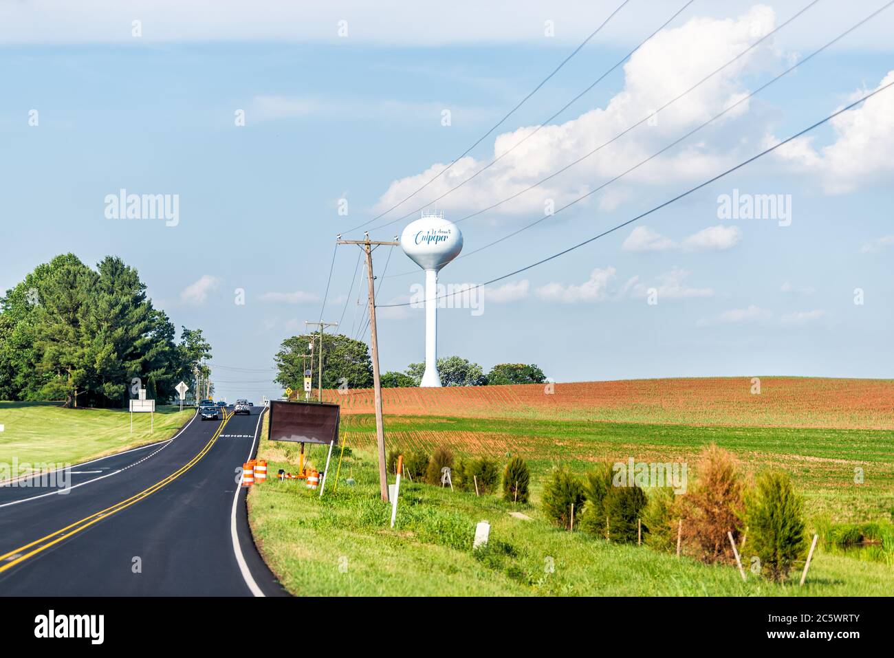 Culpeper, USA - June 9, 2020: View of water tower sign for city in ...