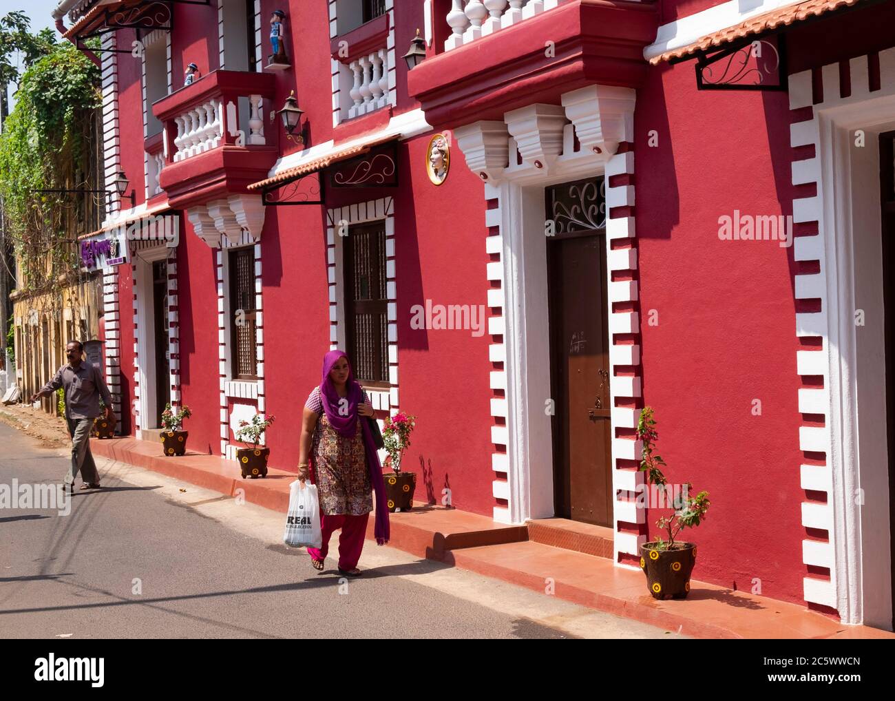 Beautiful red colonial style houses in Panaji, Goa, India Stock Photo ...