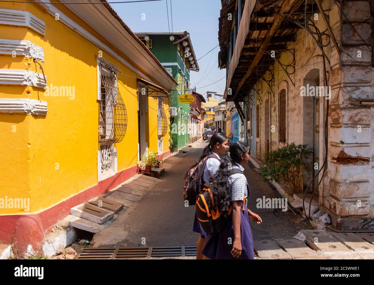 Row of colonial style houses in a narrow street of the Altinho Quarter ...
