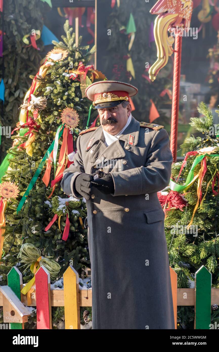 MOSCOW, RUSSIA - FEBRUARY 13, 2018. Actor in the image of Joseph Stalin ...
