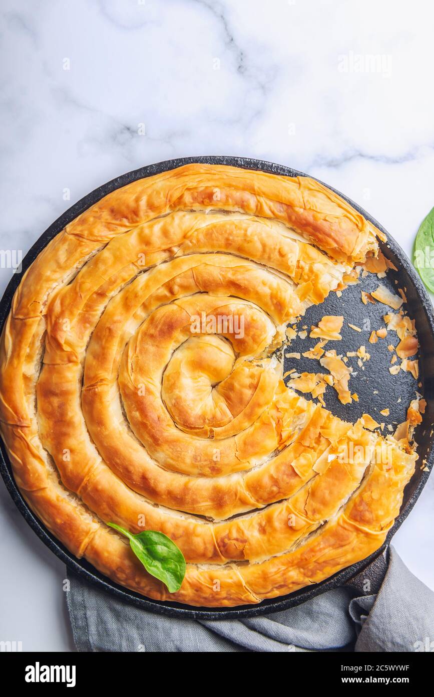 Filo Spinach and Feta Twist Pie Stock Photo - Alamy