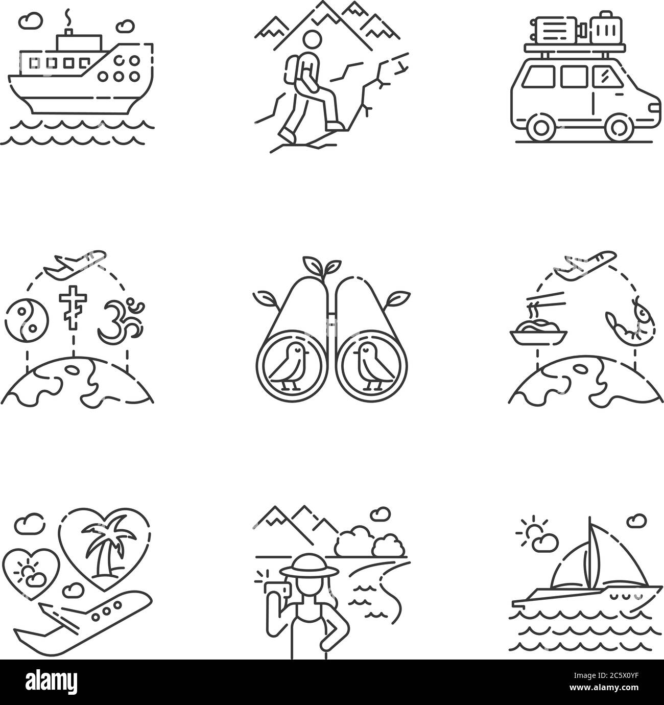 Vacation trip pixel perfect linear icons set Stock Vector Image & Art ...