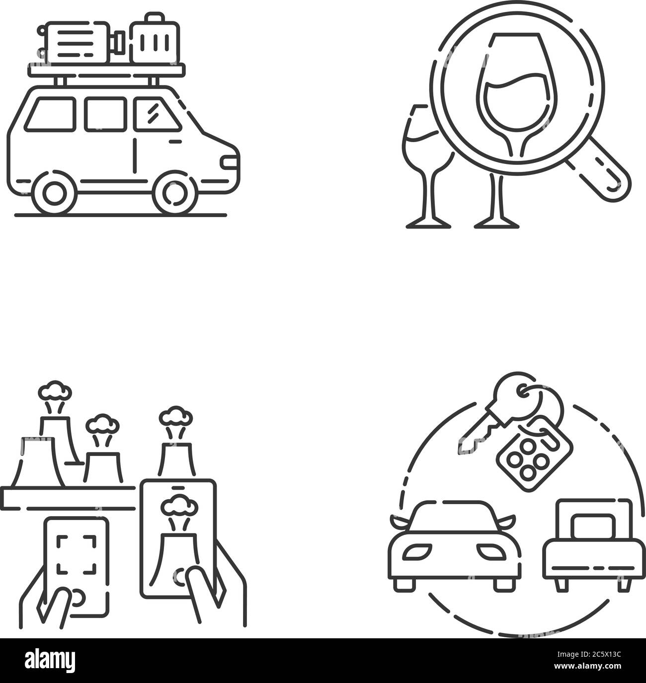 Types of tourism pixel perfect linear icons set Stock Vector Image ...