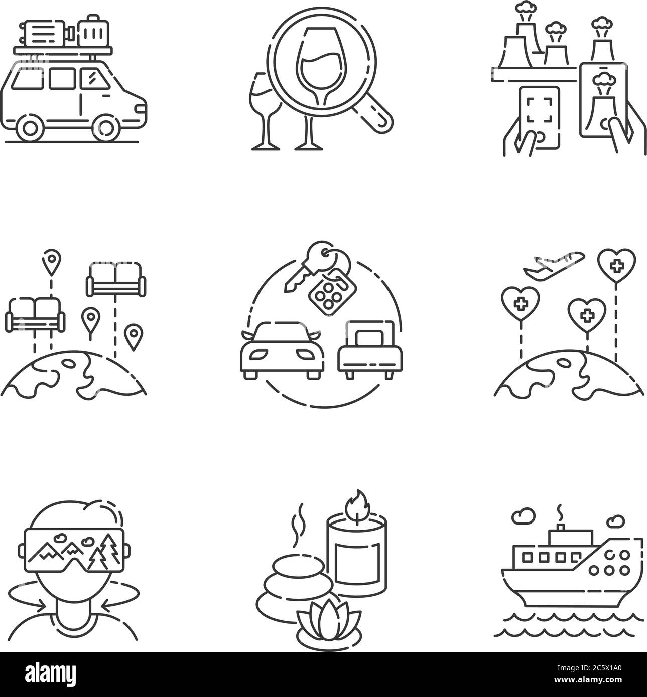 Holiday tourism pixel perfect linear icons set Stock Vector Image & Art ...