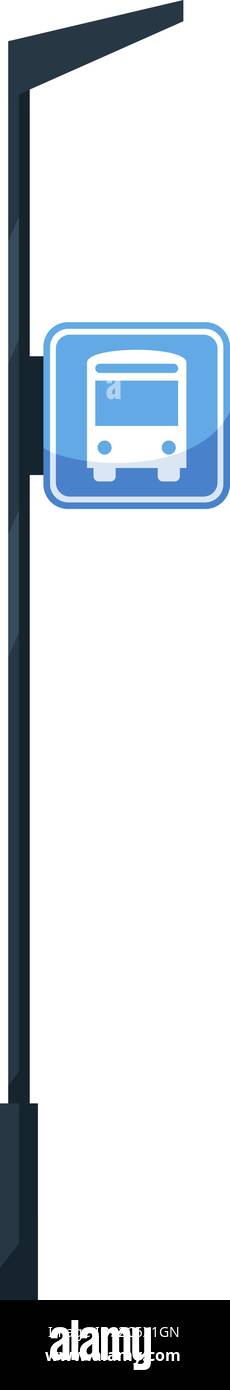 Bus stop sign on post semi flat RGB color vector illustration Stock ...