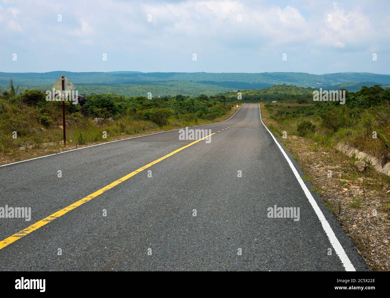 Beautiful road without transport. Empty highway in summer landscape ...