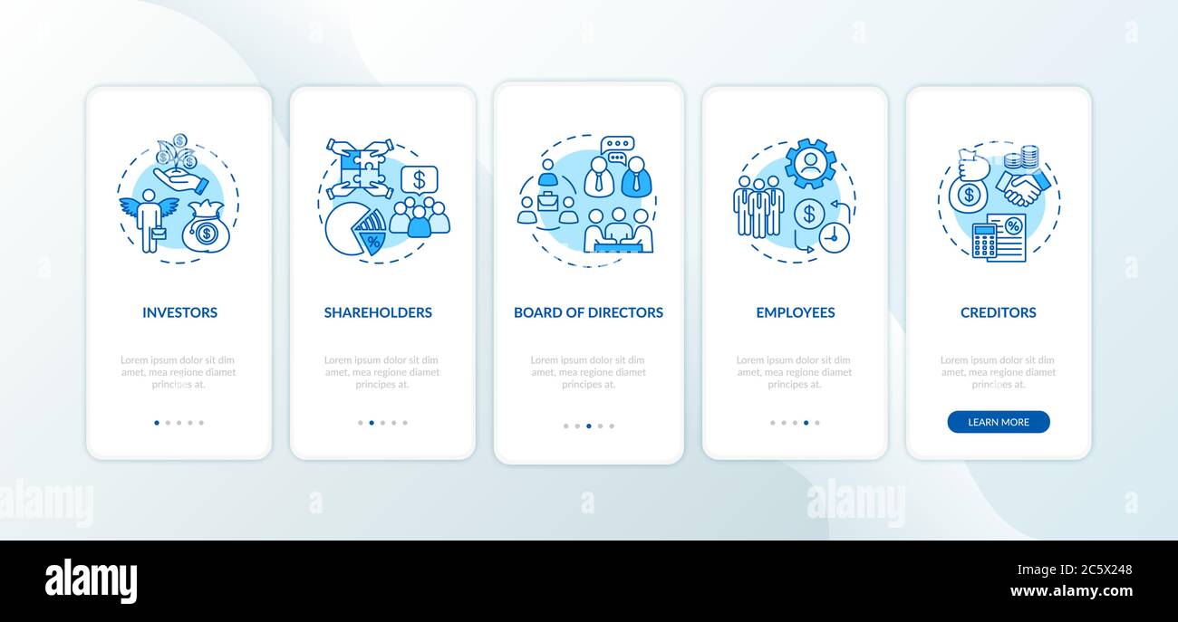 Corporation management onboarding mobile app page screen with concepts ...