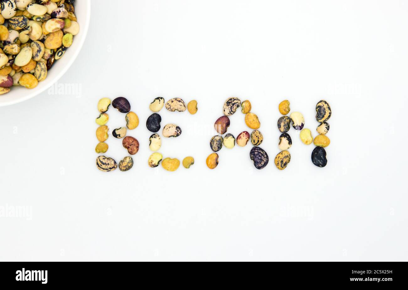 Word Bean from beans on white background. Healthy food banner template ...