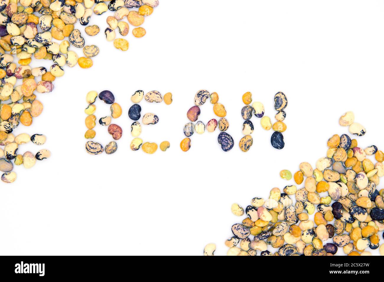 Bean word scattered on white background. Kidney bean ornament flat lay ...