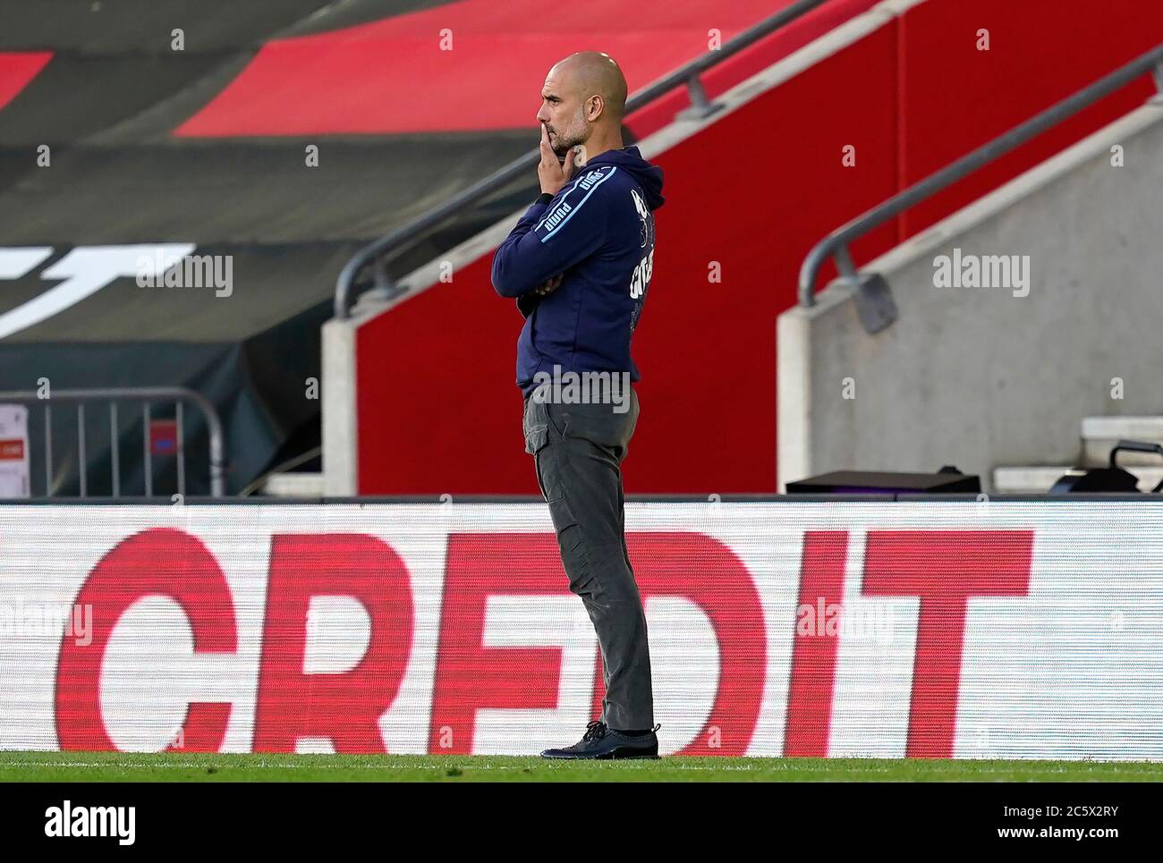 Manchester City manager Pep Guardiola on the touchline during the ...