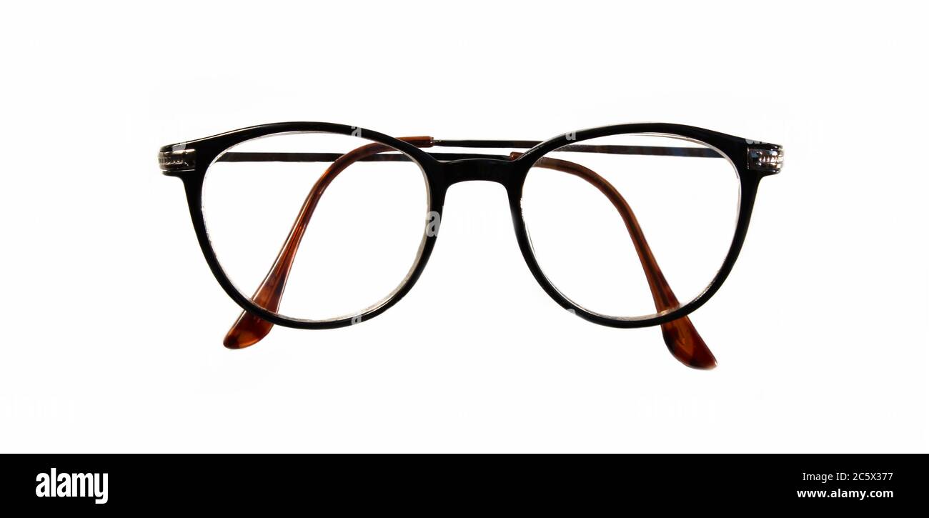 Round shaped glasses isolated on white background. Black retro frame ...