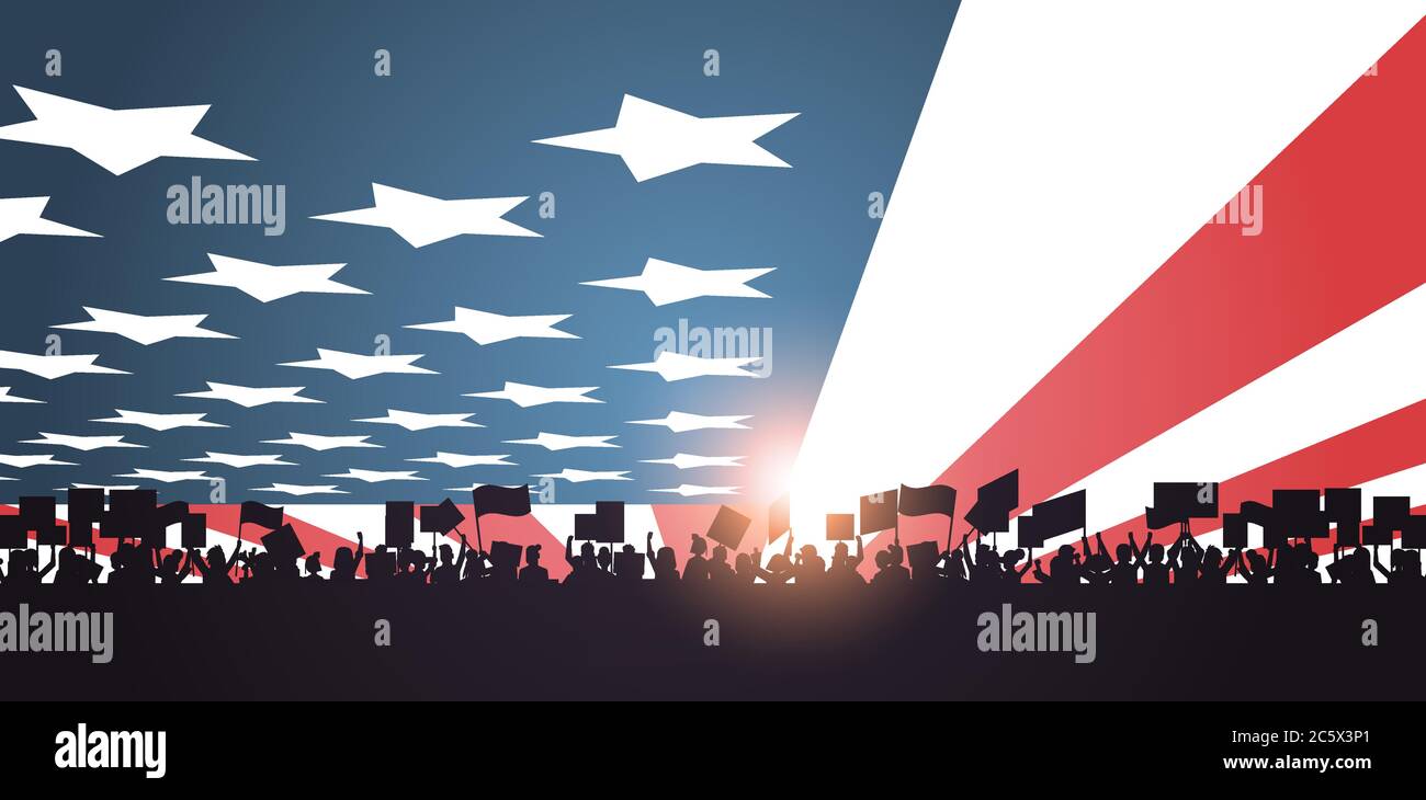 people silhouettes holding banners celebrating american independence ...