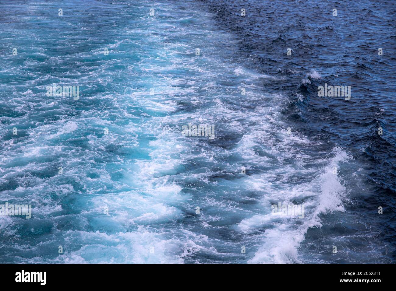 Sea water splash after motor boat. Seascape perspective view. Maritime ...