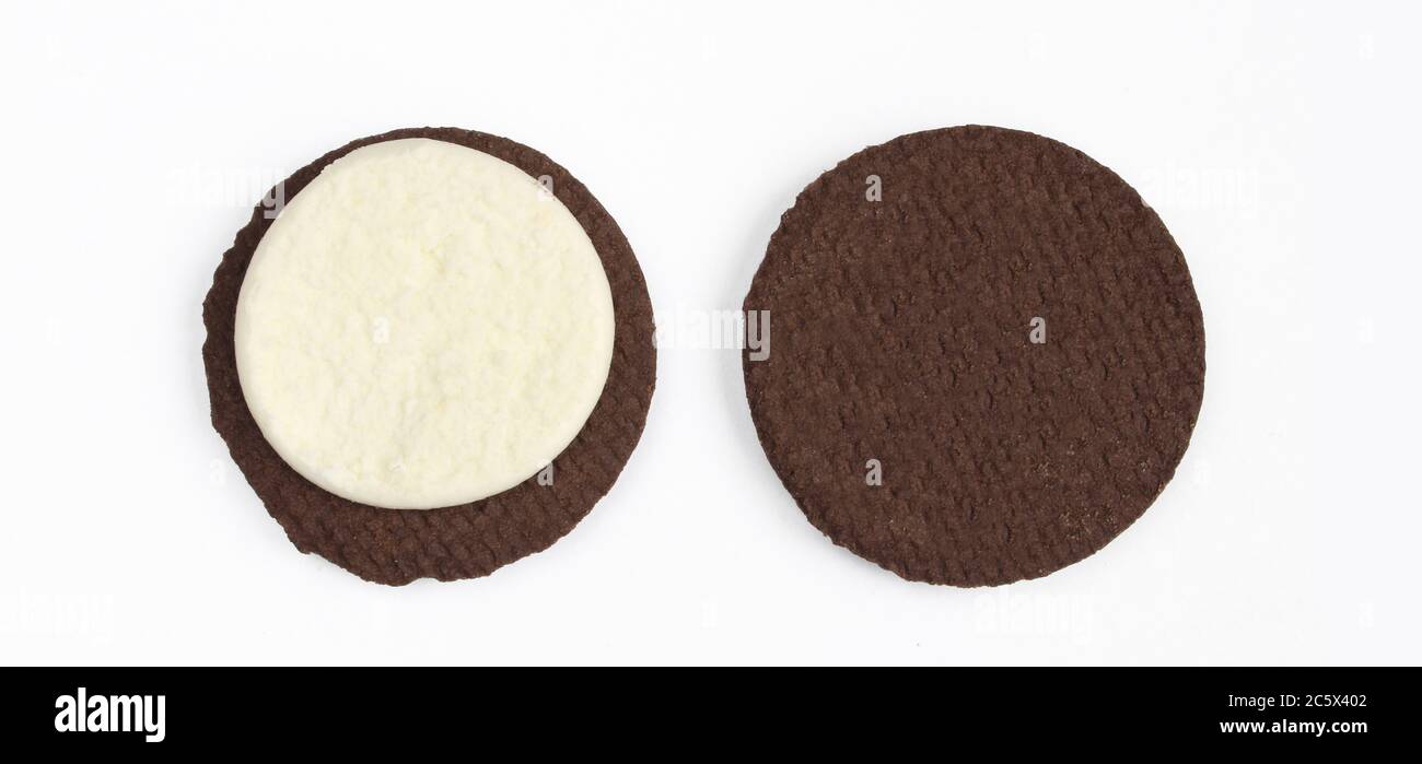 Single filled biscuit isolated on white background. Opened sandwich ...