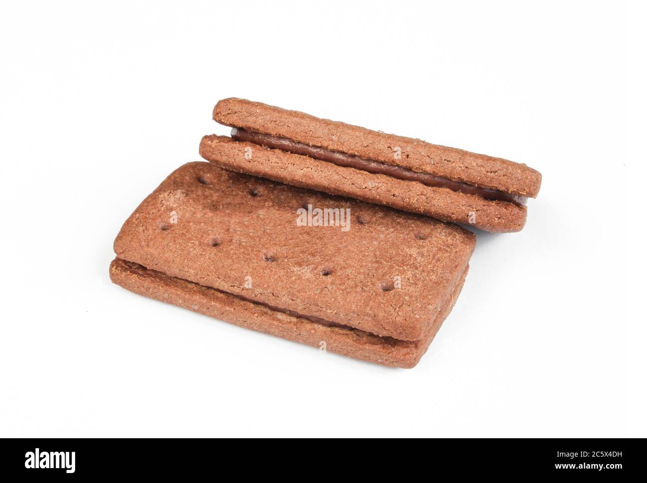 Two double biscuits isolated on white background. Tasty chocolate snack ...