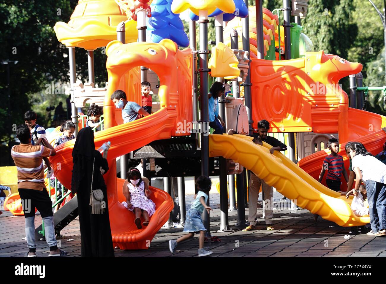 Colombo, Sri Lanka. 5th June, 2020. Children have fun at a playground ...