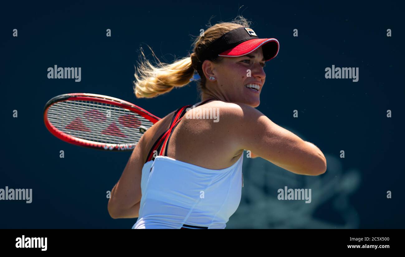 Timea Babos of Hungary in action during the first round of the 2019 ...