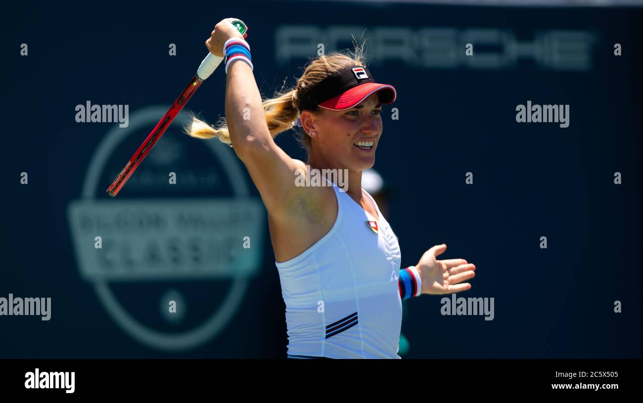 Timea Babos of Hungary in action during the first round of the 2019 ...