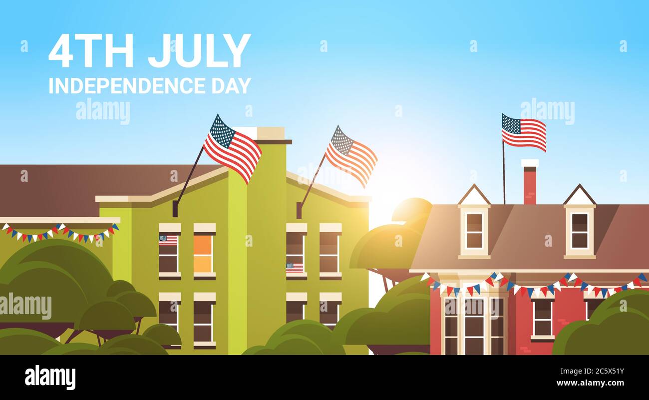 decorated buildings with USA flags 4th july american independence day ...