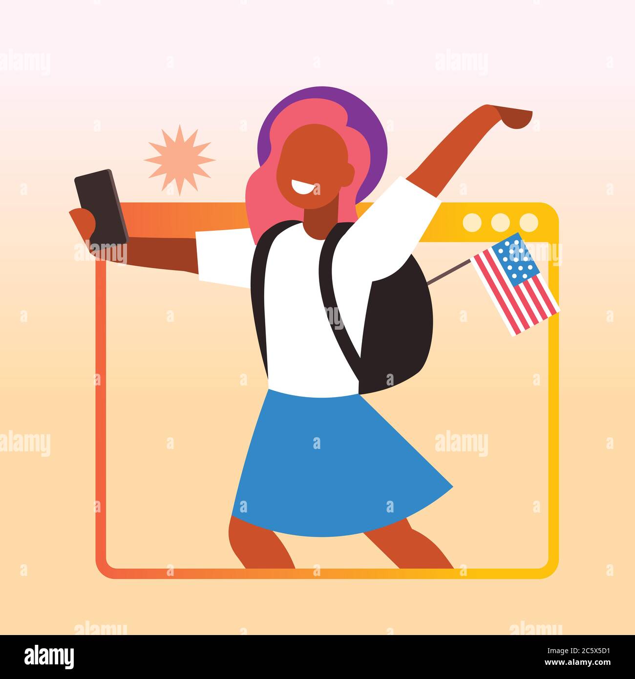 woman with usa flag taking selfie photo 4th of july american ...