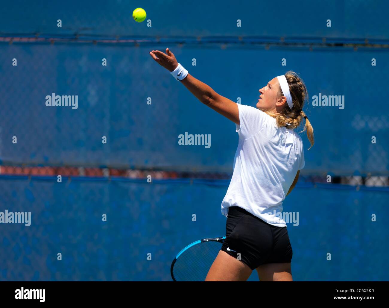 Victoria Azarenka of Belarus during practice at the 2019 Mubadala ...