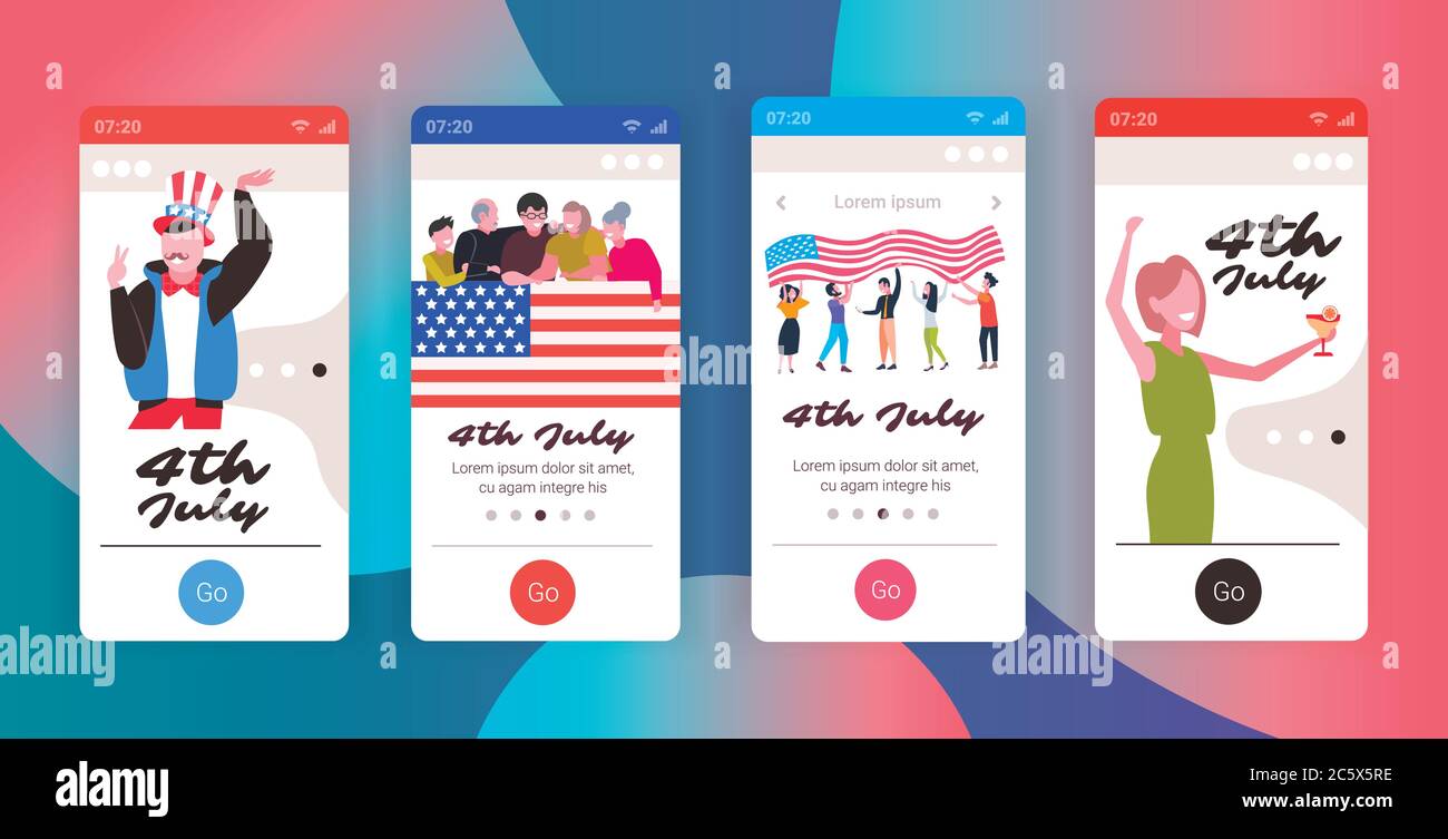 set people having fun 4th of july american independence day celebration ...