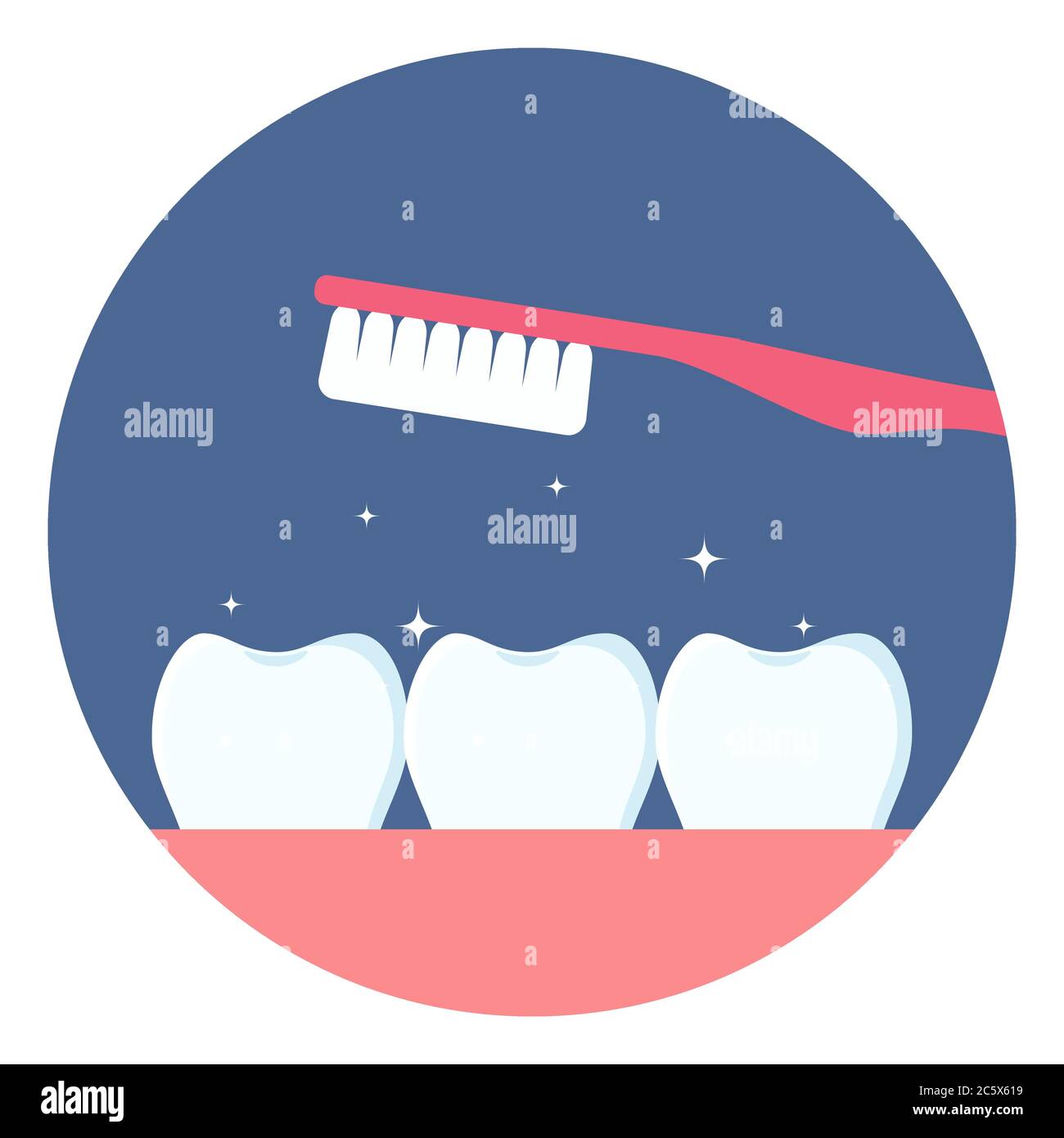 Row of clean human teeth molars and a toothbrush above them. Shining ...