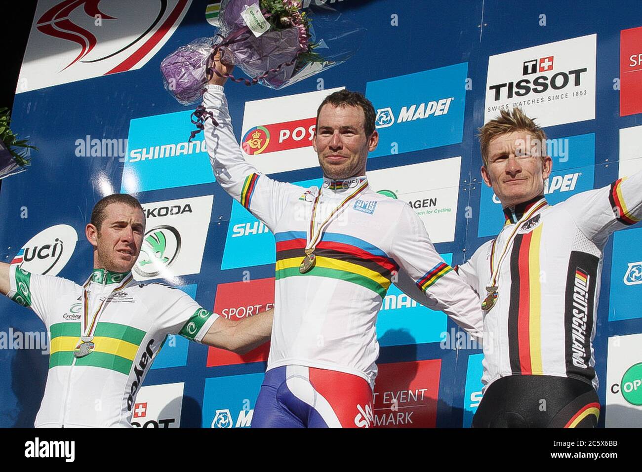 Matthew Goss , Mark Cavendish and André Greipel During the Championnat du Monde 2011, cycling ...
