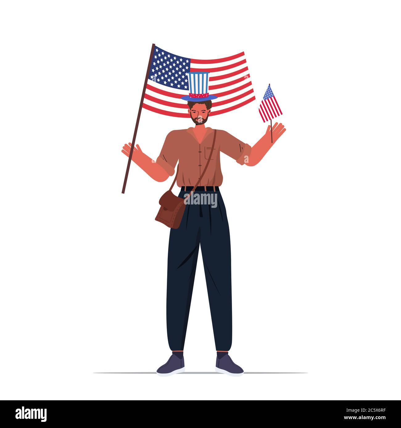 man in festive hat holding usa flag guy celebrating 4th of july ...