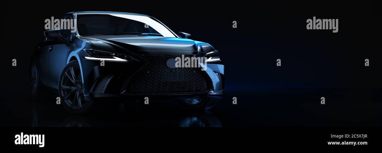 Sports car, studio setup on a dark background. 3d rendering Stock Photo ...