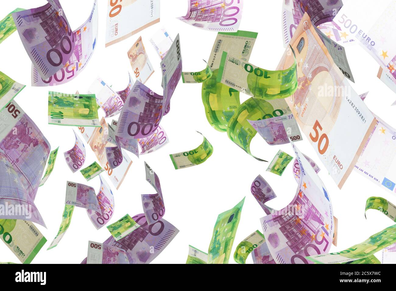 Falling euros on white background Stock Photo - Alamy