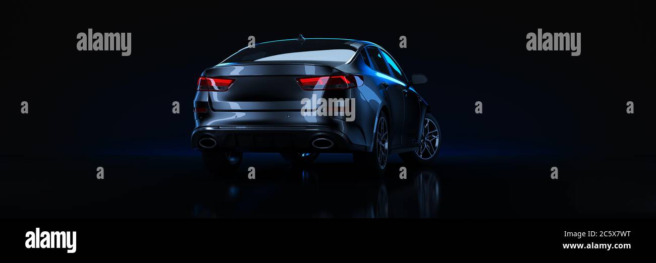 Sports car, studio setup on a dark background. 3d rendering Stock Photo ...