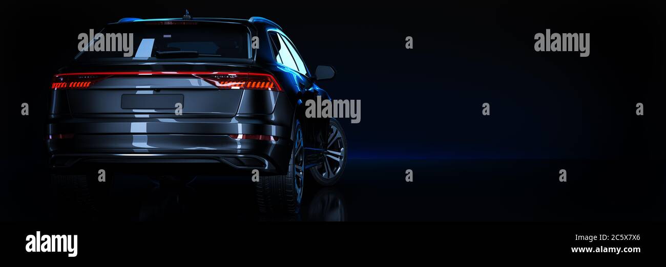 Sports car, studio setup on a dark background. 3d rendering Stock Photo ...