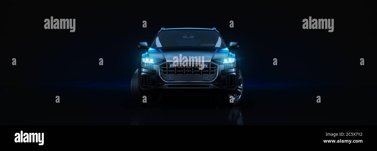 Sports car, studio setup on a dark background. 3d rendering Stock Photo ...