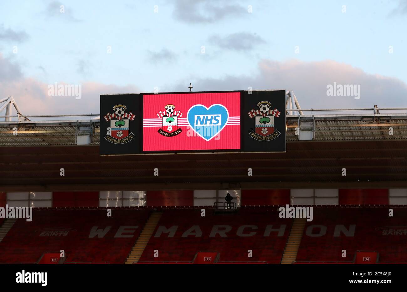 A NHS sign on the big screen after the Premier League match at St Mary ...