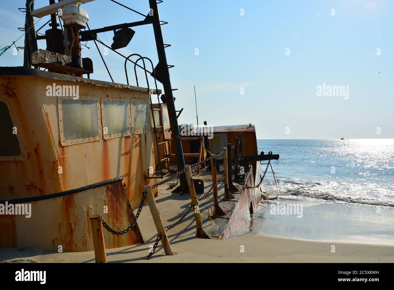 Looking out in the ocean past the fishing trawler Ocean Pursuit that ...