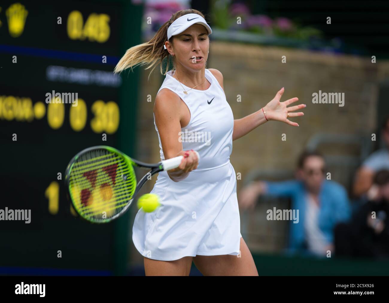 Belinda Bencic of Switzerland in action during her first-round match at ...
