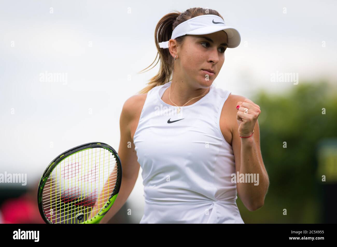 Belinda Bencic of Switzerland in action during her first-round match at ...