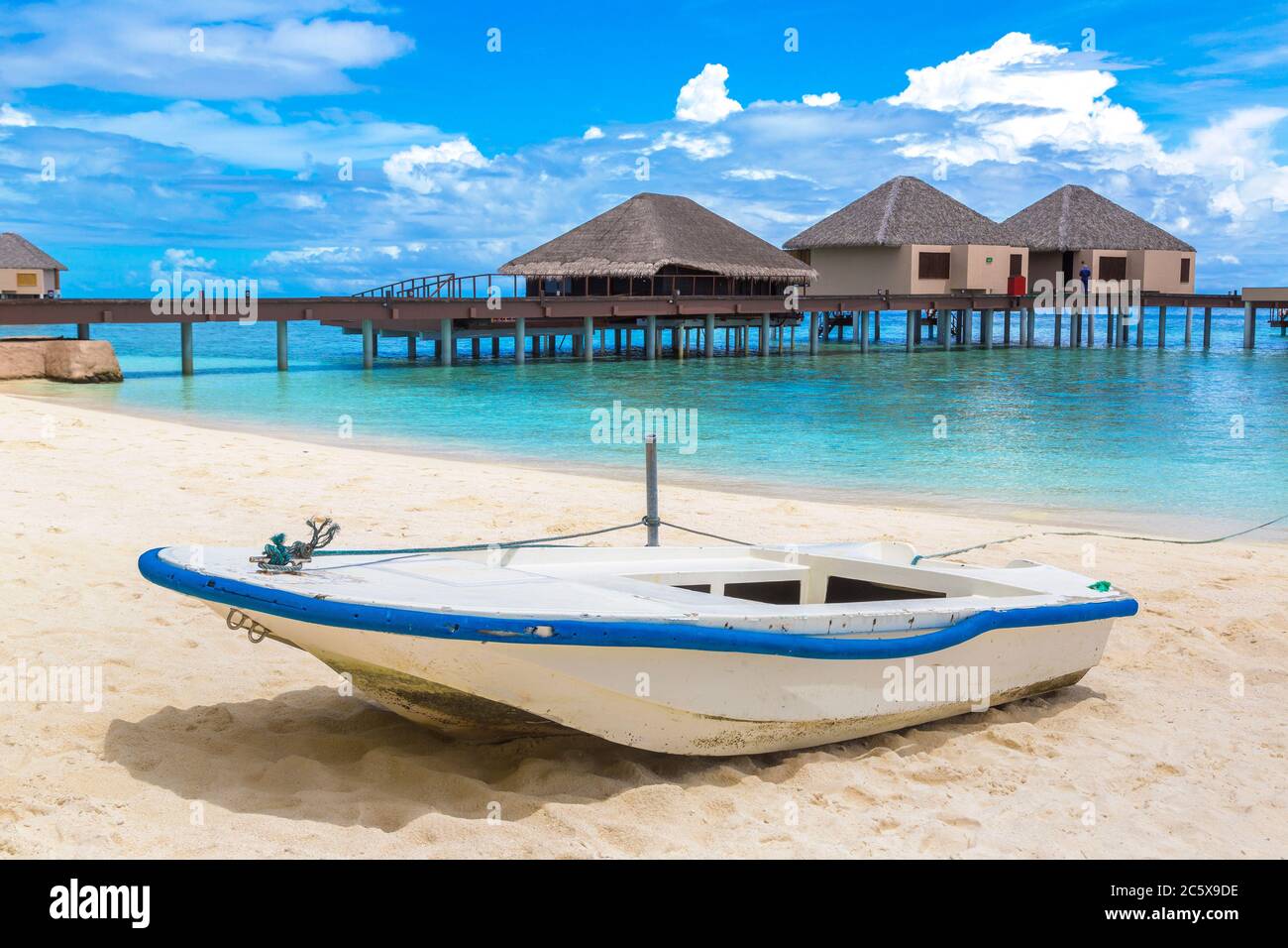 MALDIVES - JUNE 24, 2018: Boat at Tropical beach in the Maldives at ...