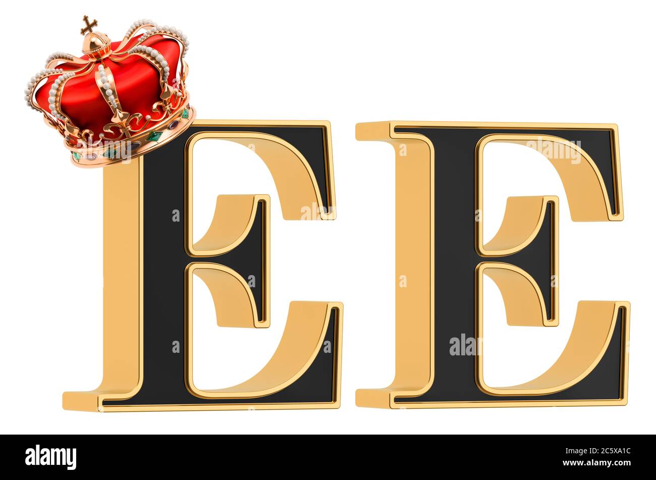 Letters E with gold crown and without, black font with golden border ...