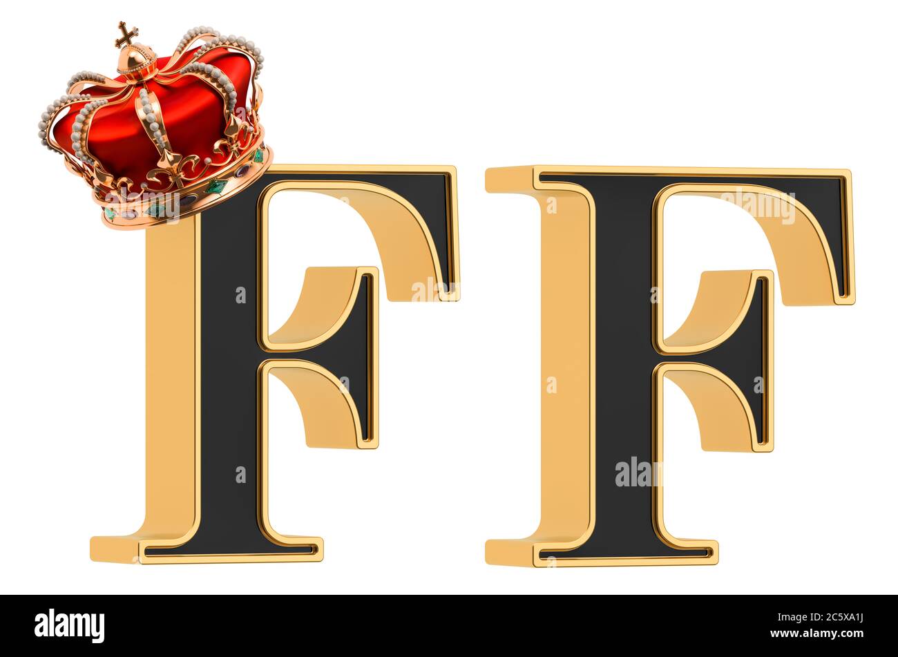 Letters F with gold crown and without, black font with golden border ...