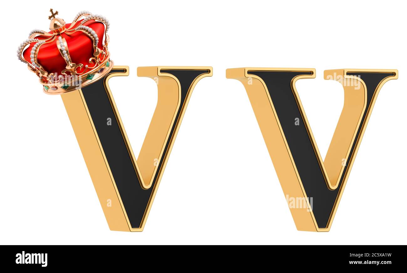 Letters V with gold crown and without, black font with golden border ...