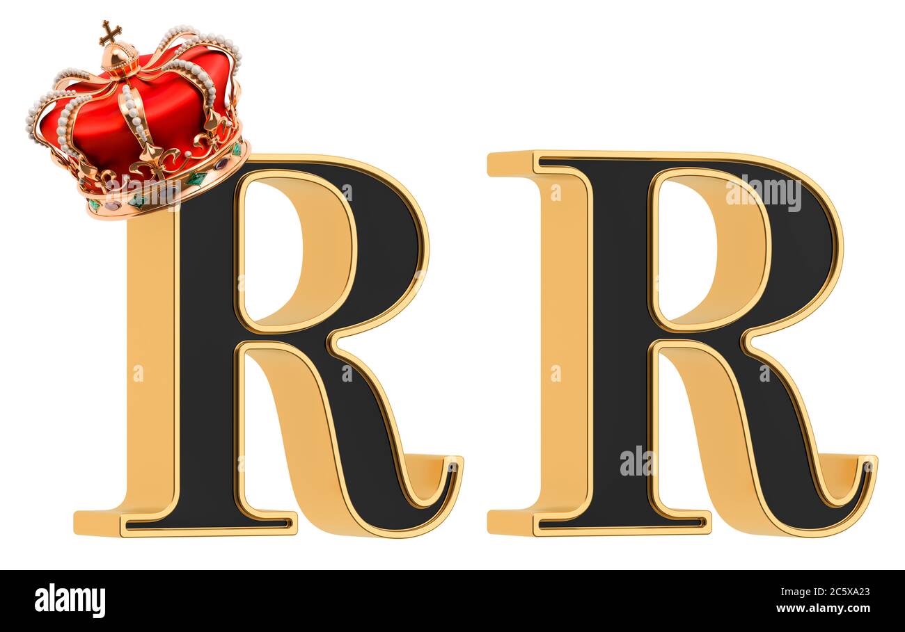 Letters R with gold crown and without, black font with golden border ...