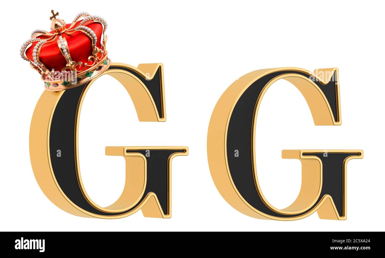 Letters G with gold crown and without, black font with golden border ...