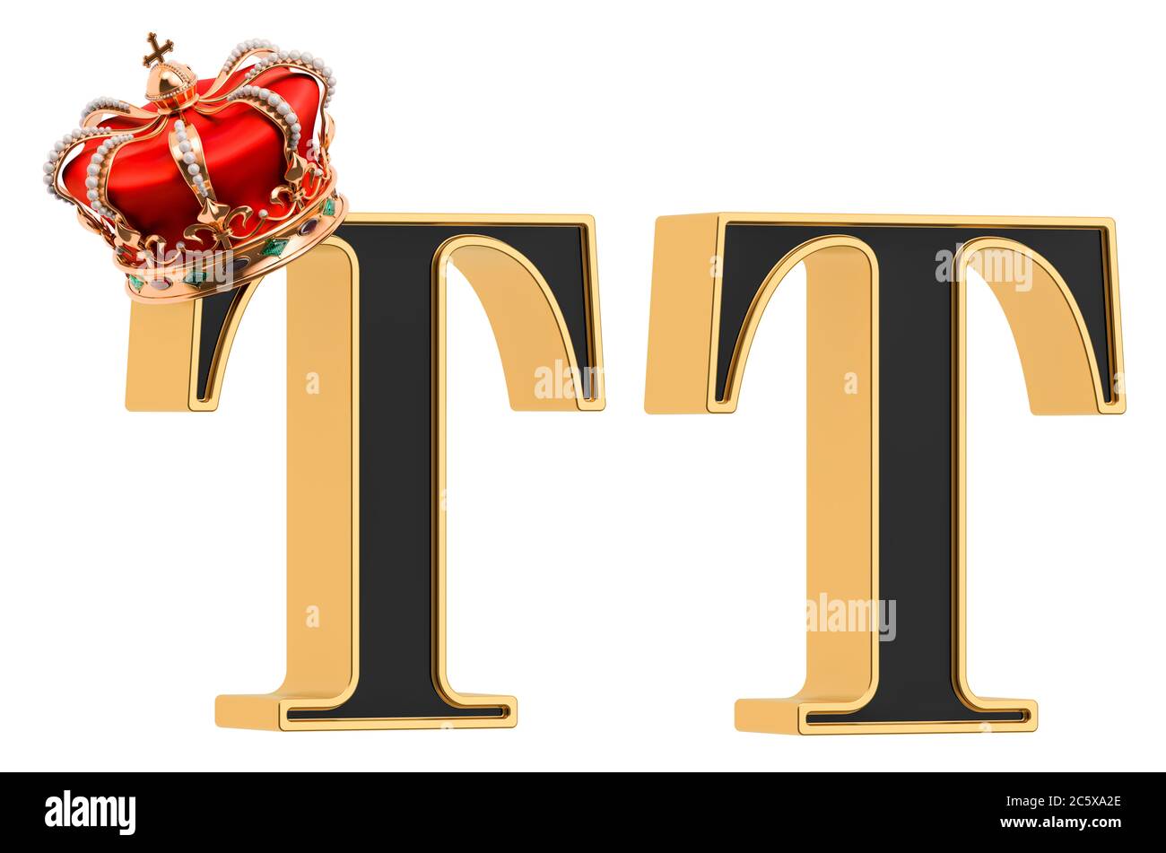 Letters T with gold crown and without, black font with golden border ...