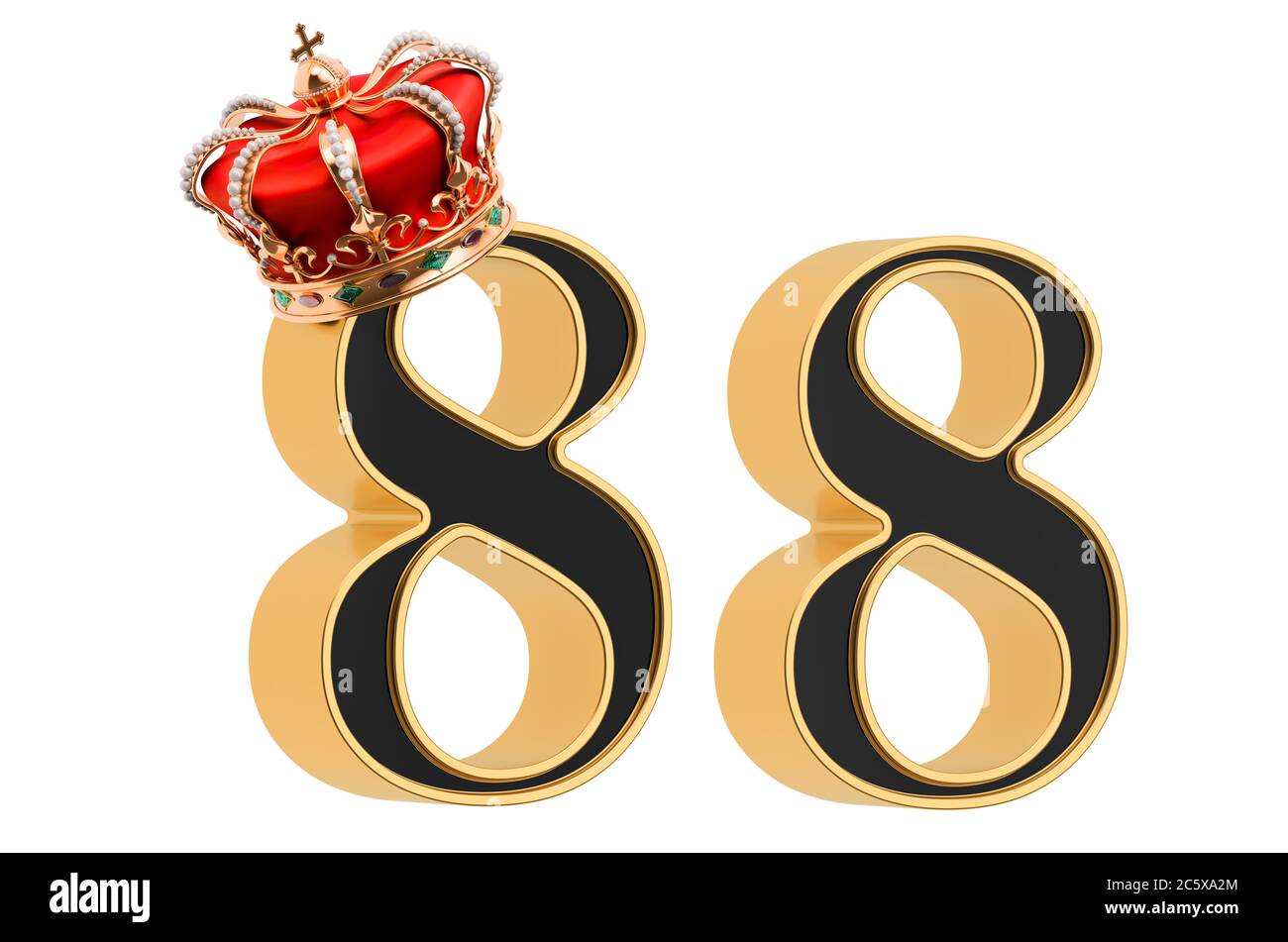 Number 8 with gold crown and without, black font with golden border. 3D ...