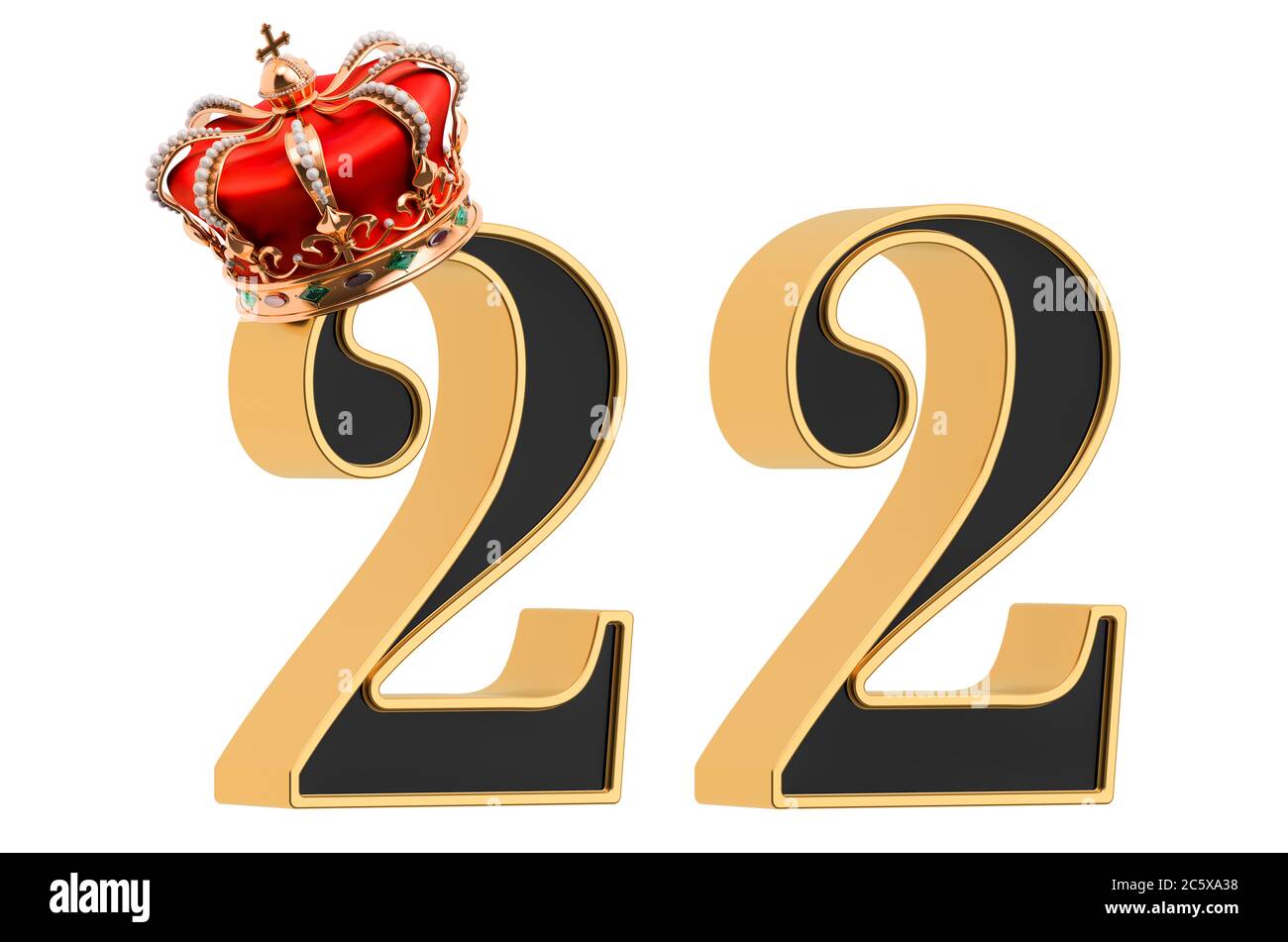 Number 2 with gold crown and without, black font with golden border. 3D ...