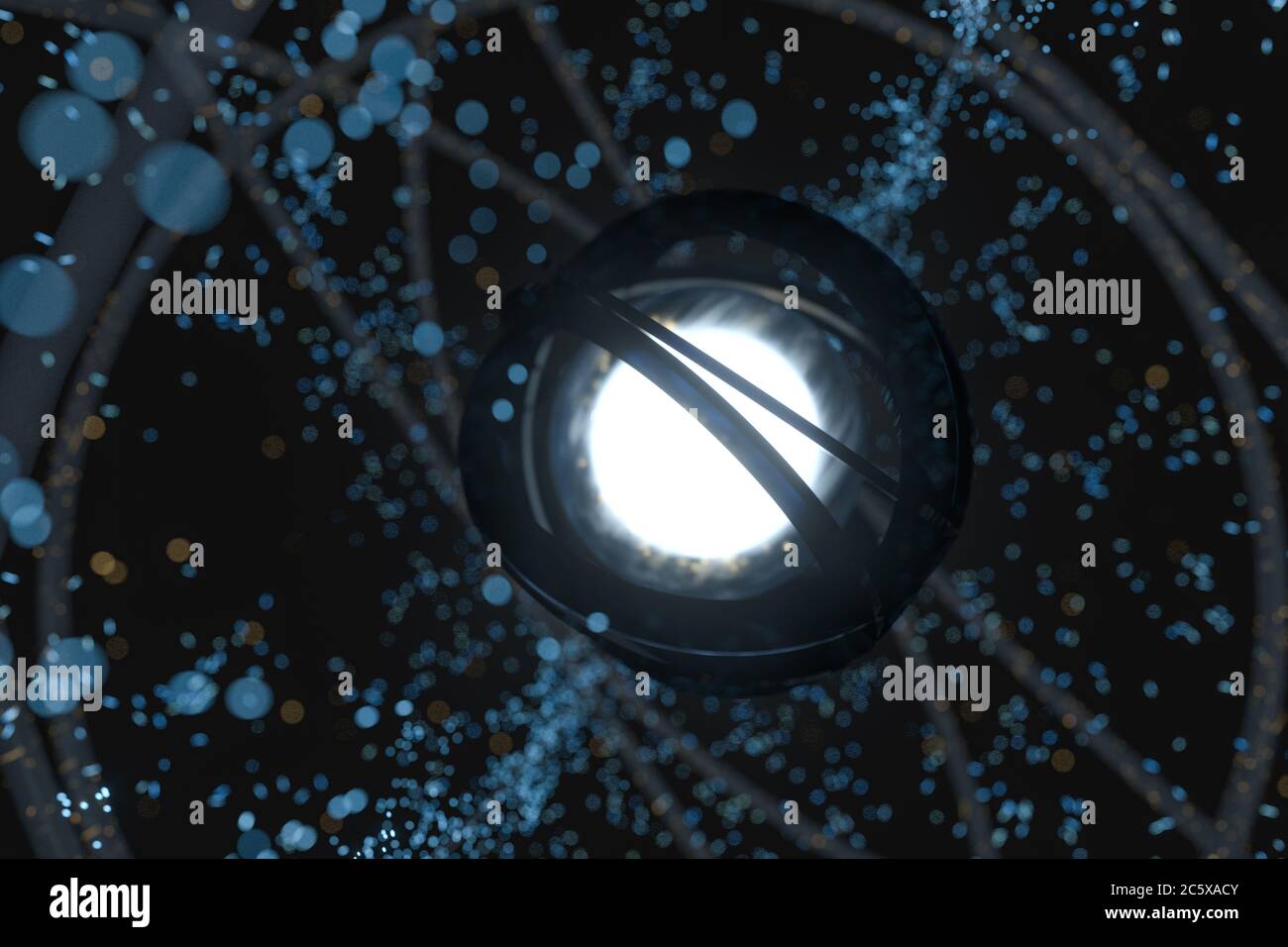 Glowing sphere with mechanical construction, 3d rendering. Computer ...